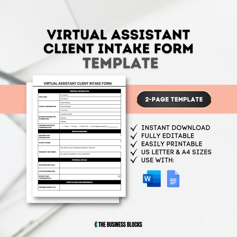 Virtual Assistant Client Intake Form Template VA Client Onboarding ...