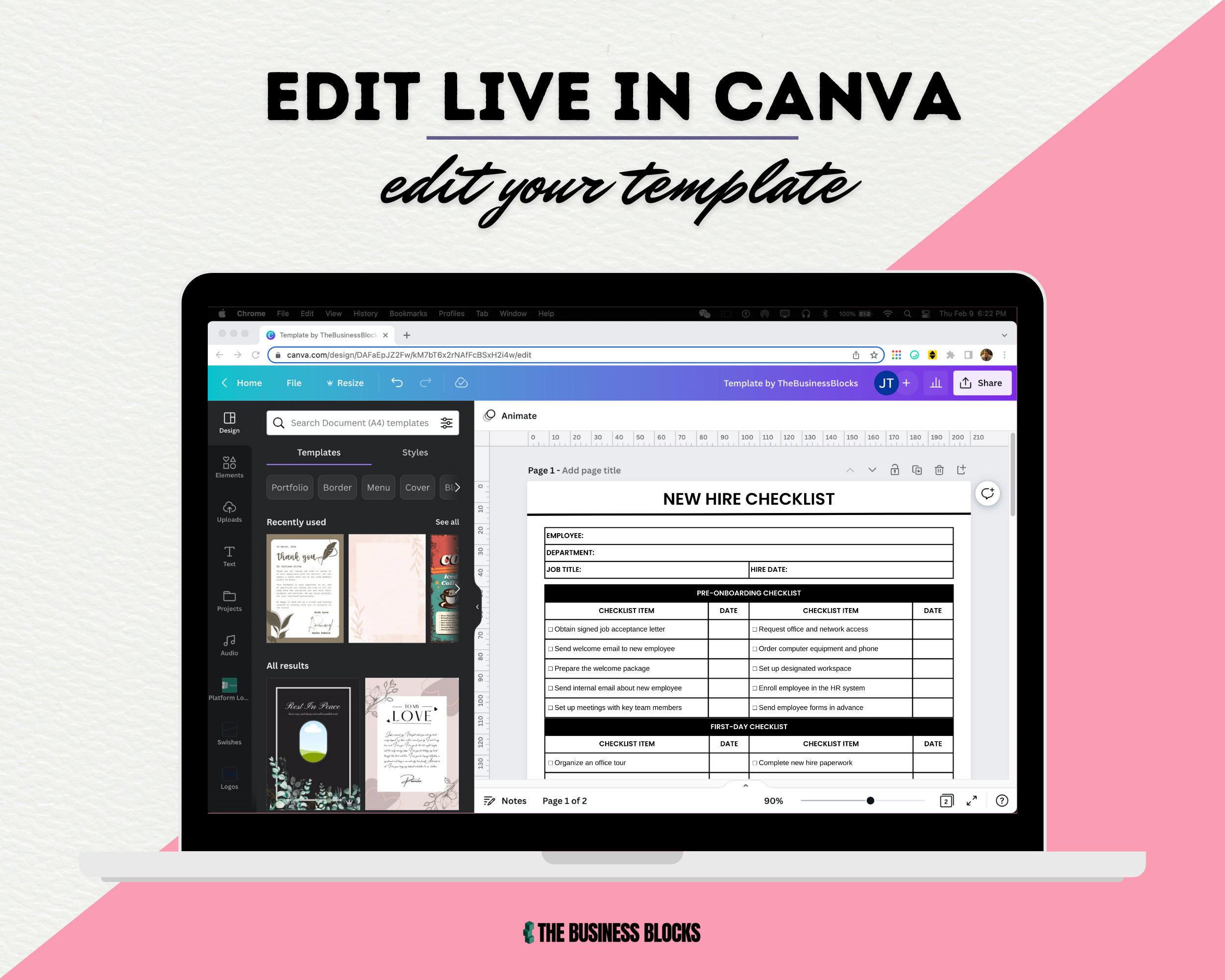 New Hire Checklist Template: Employee Onboarding HR (canva, Google Docs ...