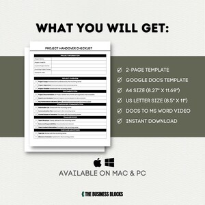 Project Handover Checklist Template: Editable Transition Document ...