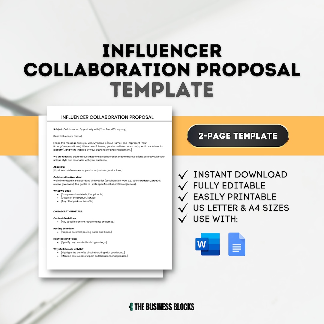 Influencer Collaboration Proposal Template (google Docs, MS Word) - Etsy