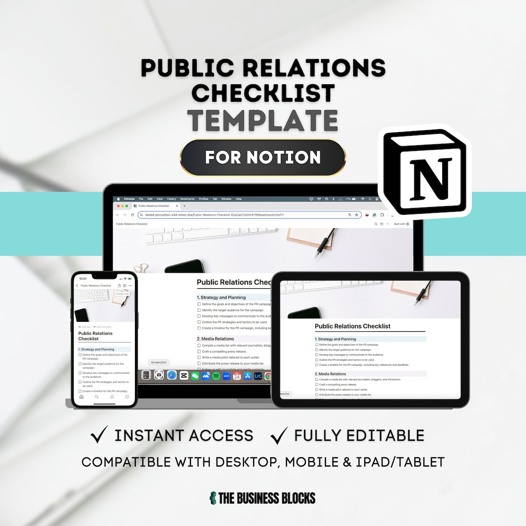 Notion Public Relations Checklist Template: PR Strategy (digital ...