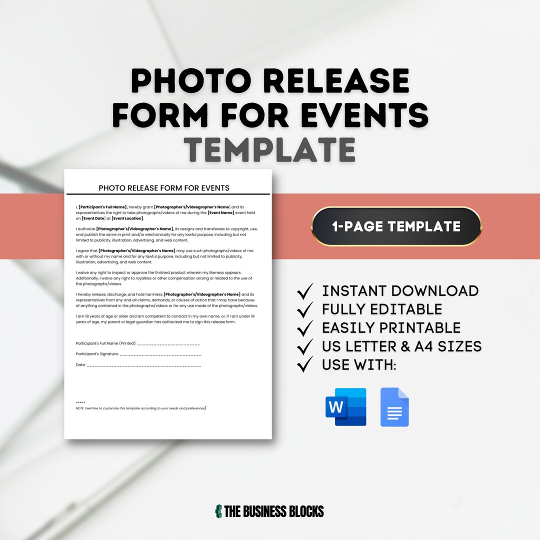 Event Photography Release Form Template (google Docs, MS Word) - Etsy