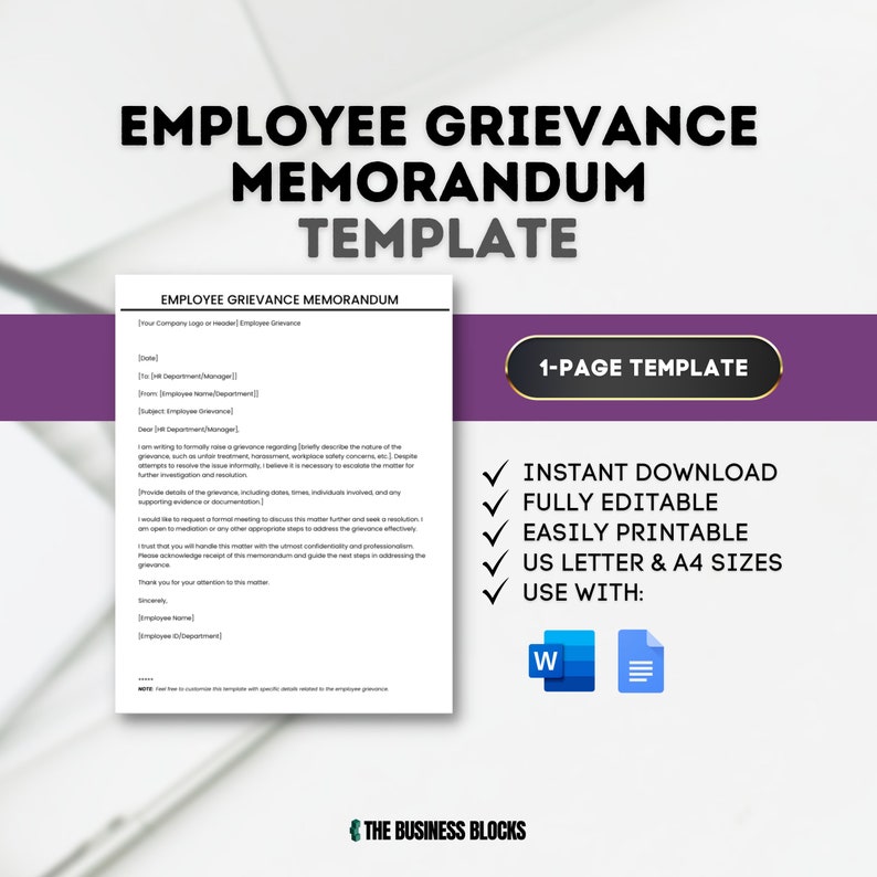 Employee Grievance Memorandum Template: Workplace Complaint Form ...