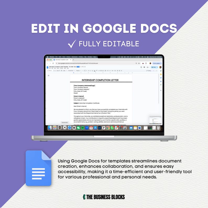 Internship Completion Letter Template (google Docs, MS Word) - Etsy