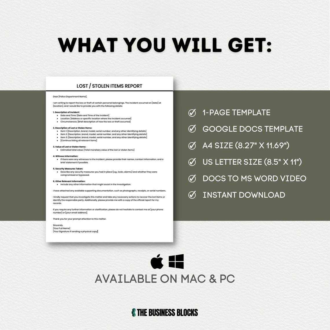 Lost or Stolen Items Report Template Lost Property Report Stolen Items ...