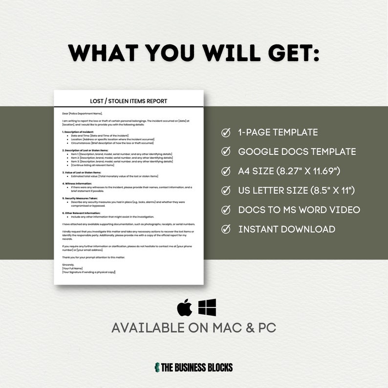 Lost or Stolen Items Report Template: Property Loss Documentation ...