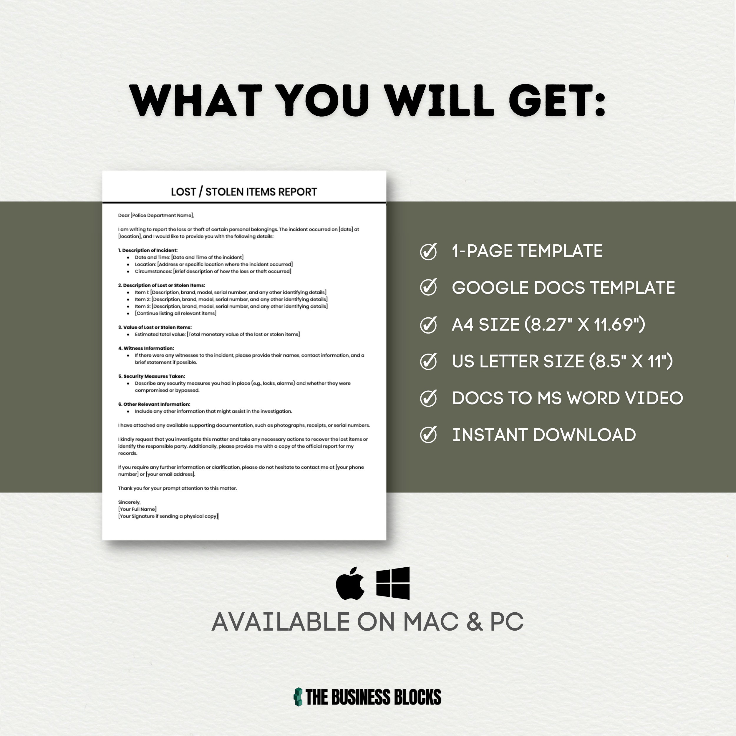 Lost or Stolen Items Report Template: Property Loss Documentation ...