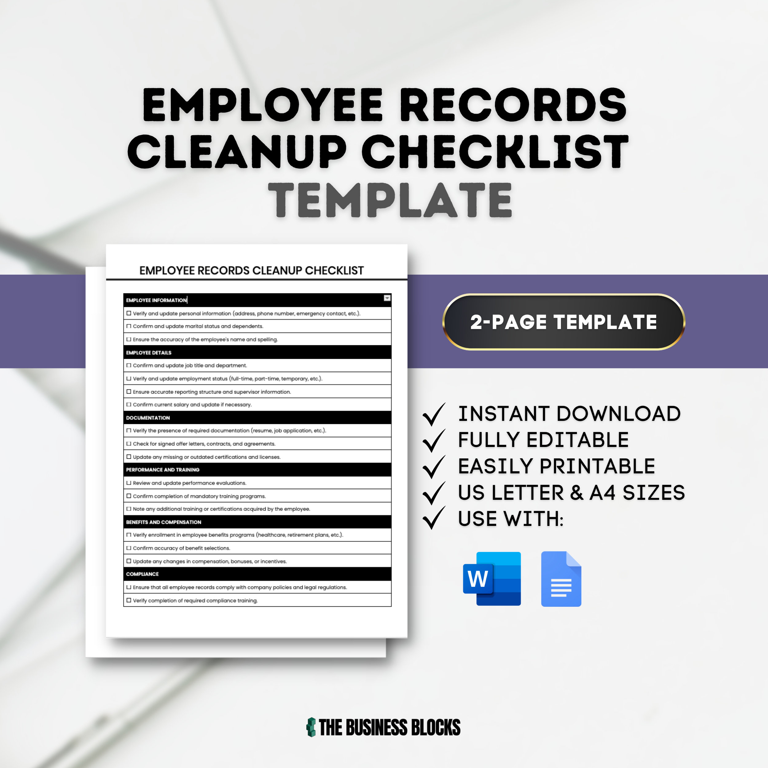 Employee Records Cleanup Checklist Template (google Docs, MS Word) - Etsy