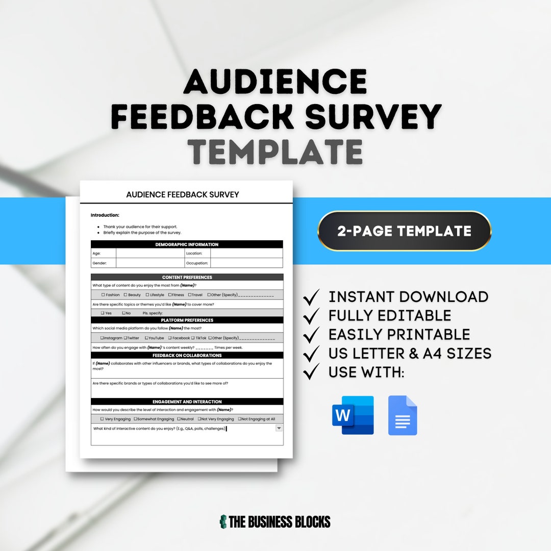 Audience Feedback Survey Template Social Media Content Creator Survey ...