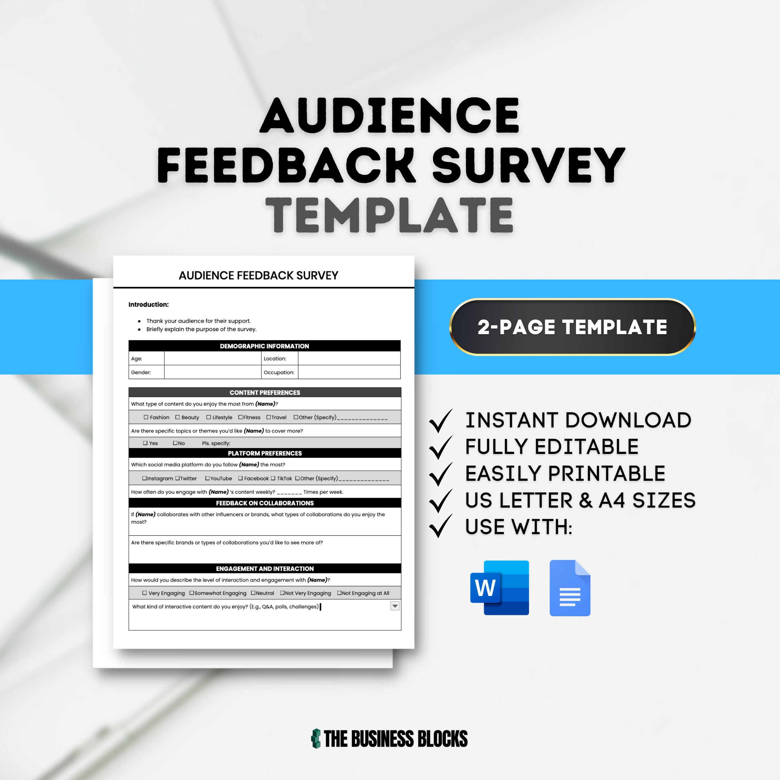 Audience Feedback Survey Template Social Media Content Creator Survey ...