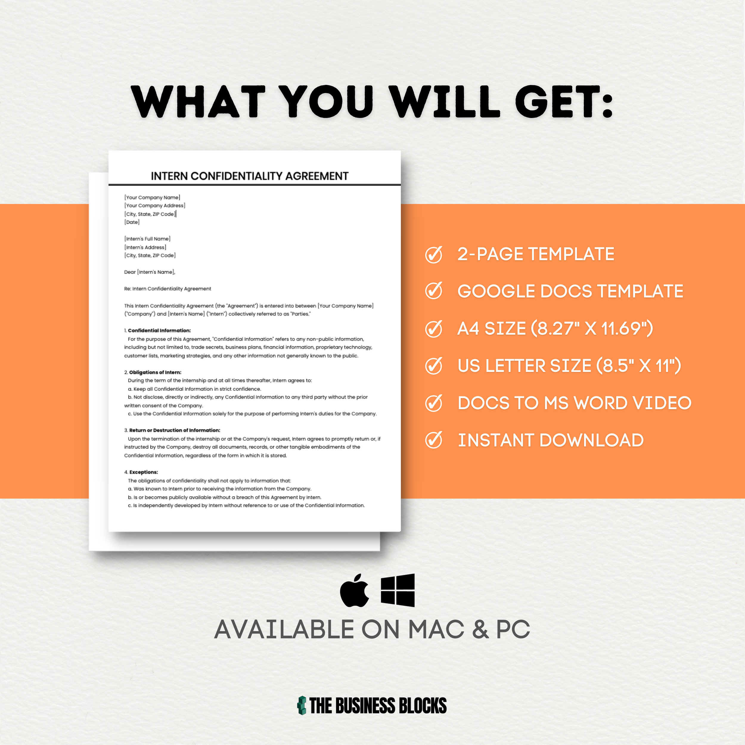 Intern Confidentiality Agreement Template Non-disclosure Agreement for ...