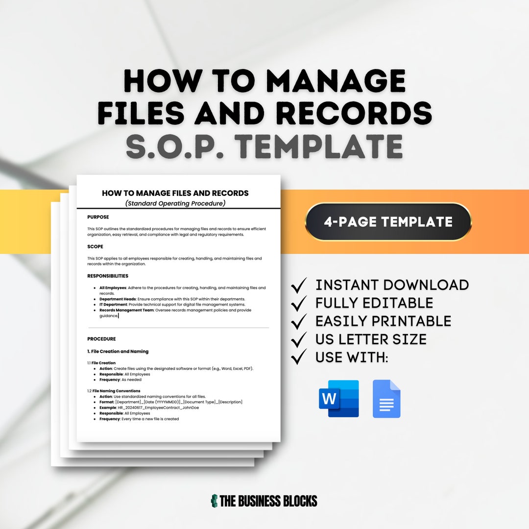 File & Records Management SOP Template (google Docs, MS Word) - Etsy