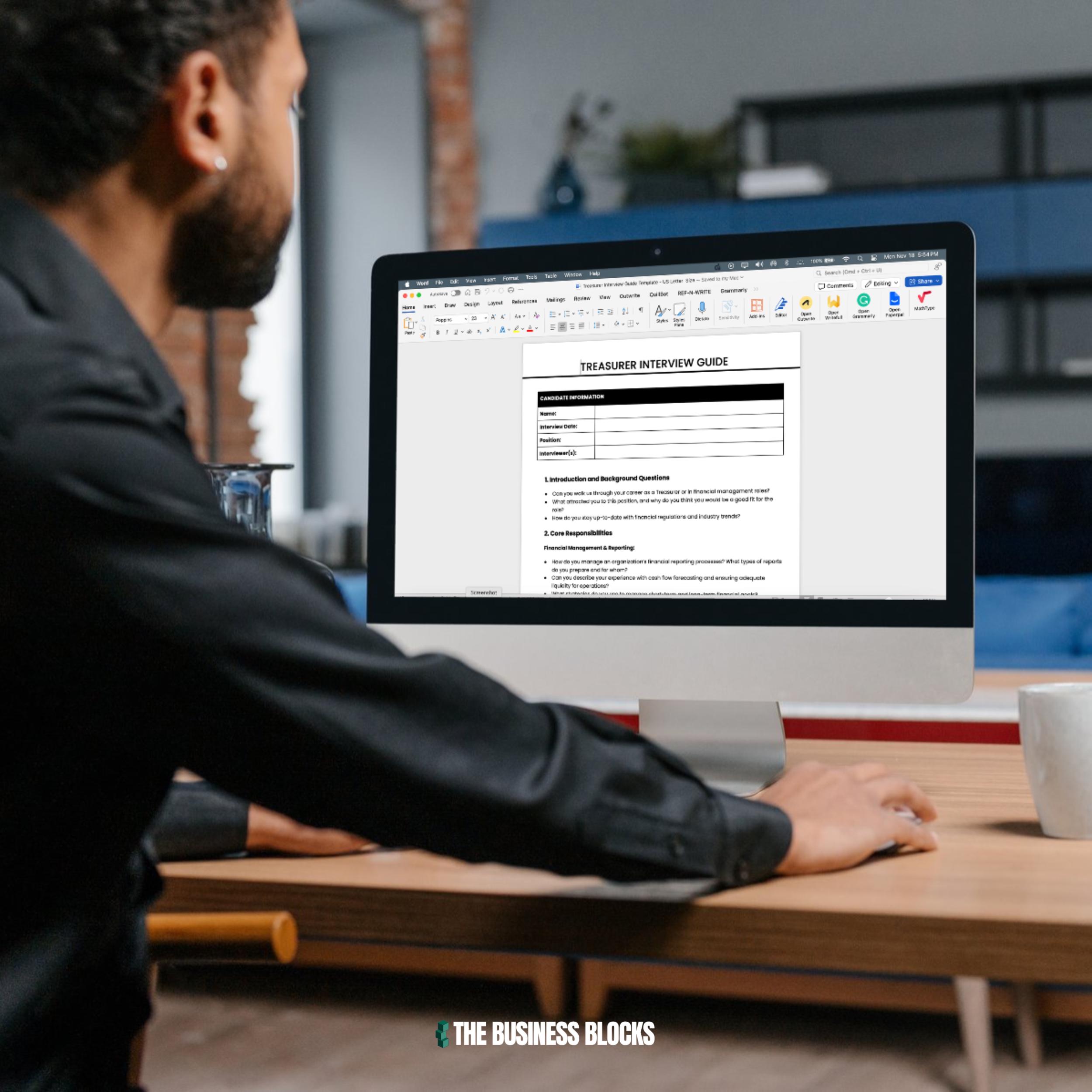Treasurer Interview Guide Template: HR Hiring Questions (google Docs ...