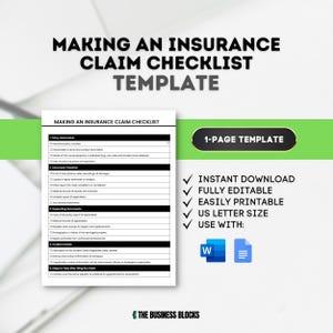 Insurance Claim Checklist Template: Claim Filing Guide (digital ...