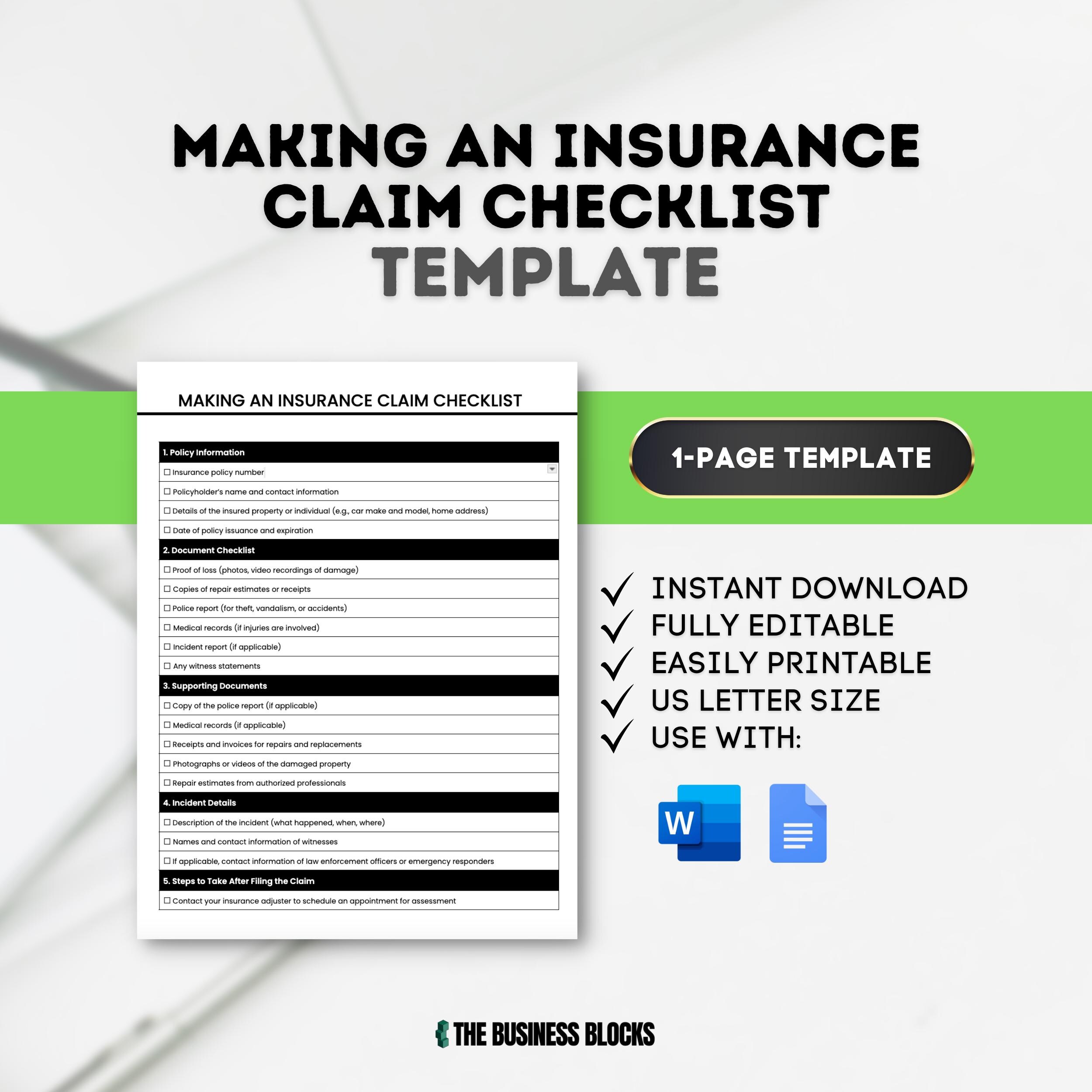 Making an Insurance Claim Checklist Template Insurance Checklist ...
