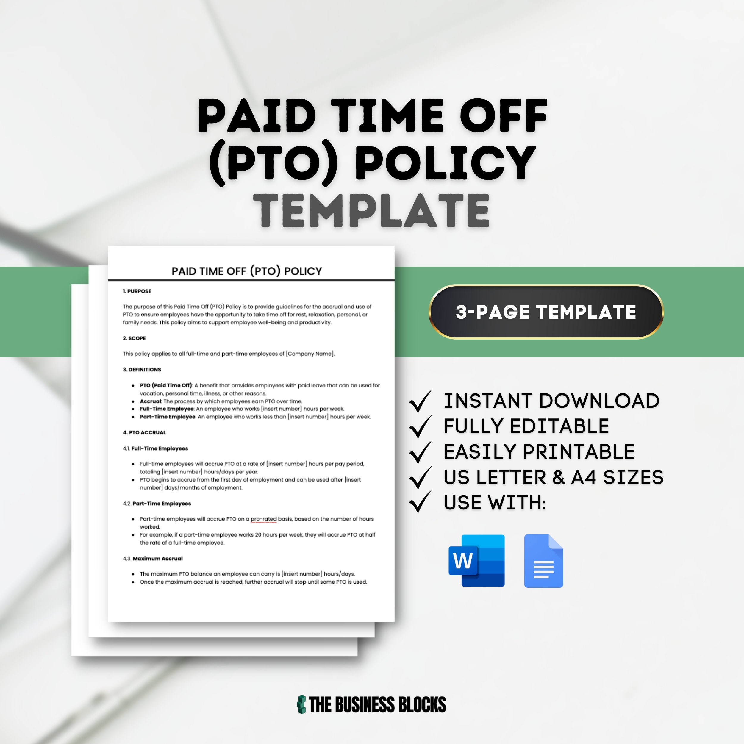Paid Time off (PTO) Policy Template PTO Guidelines Template PTO Plan ...