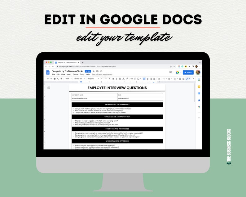 Job Interview Questions Template: Editable HR Guide (digital Download ...