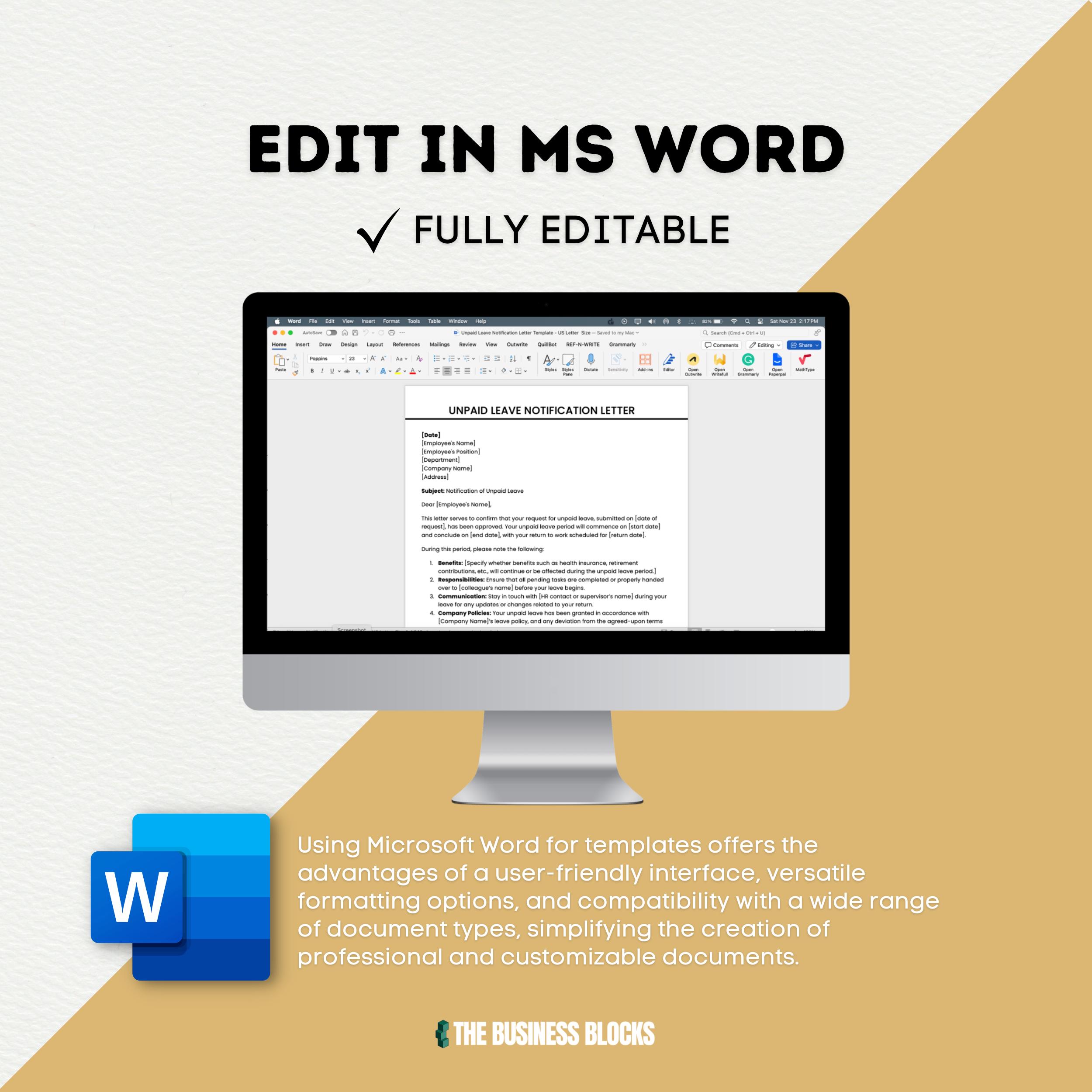 Unpaid Leave Notification Letter Template (google Docs, MS Word) - Etsy