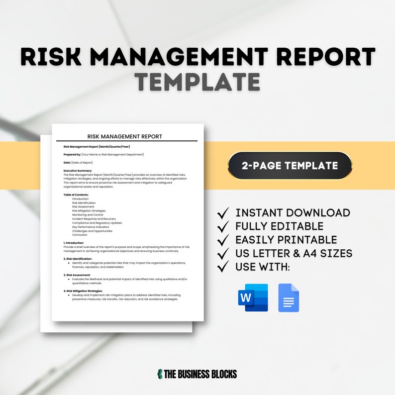 Risk Management Report Template: Business Risk Assessment (google Docs ...