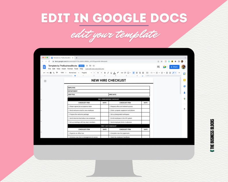 New Hire Checklist Template: Employee Onboarding HR (canva, Google Docs ...