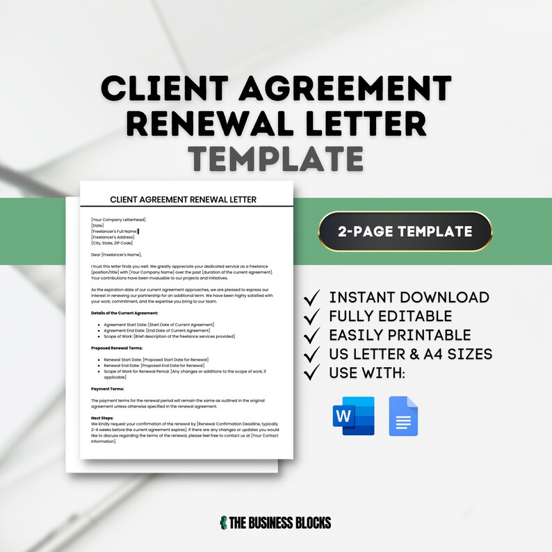 Client Agreement Renewal Letter Template Freelancer Client Renewal ...