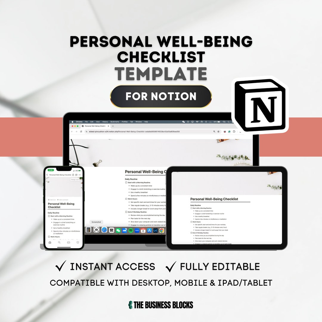 Notion Personal Well-being Checklist Template (digital Download) - Etsy