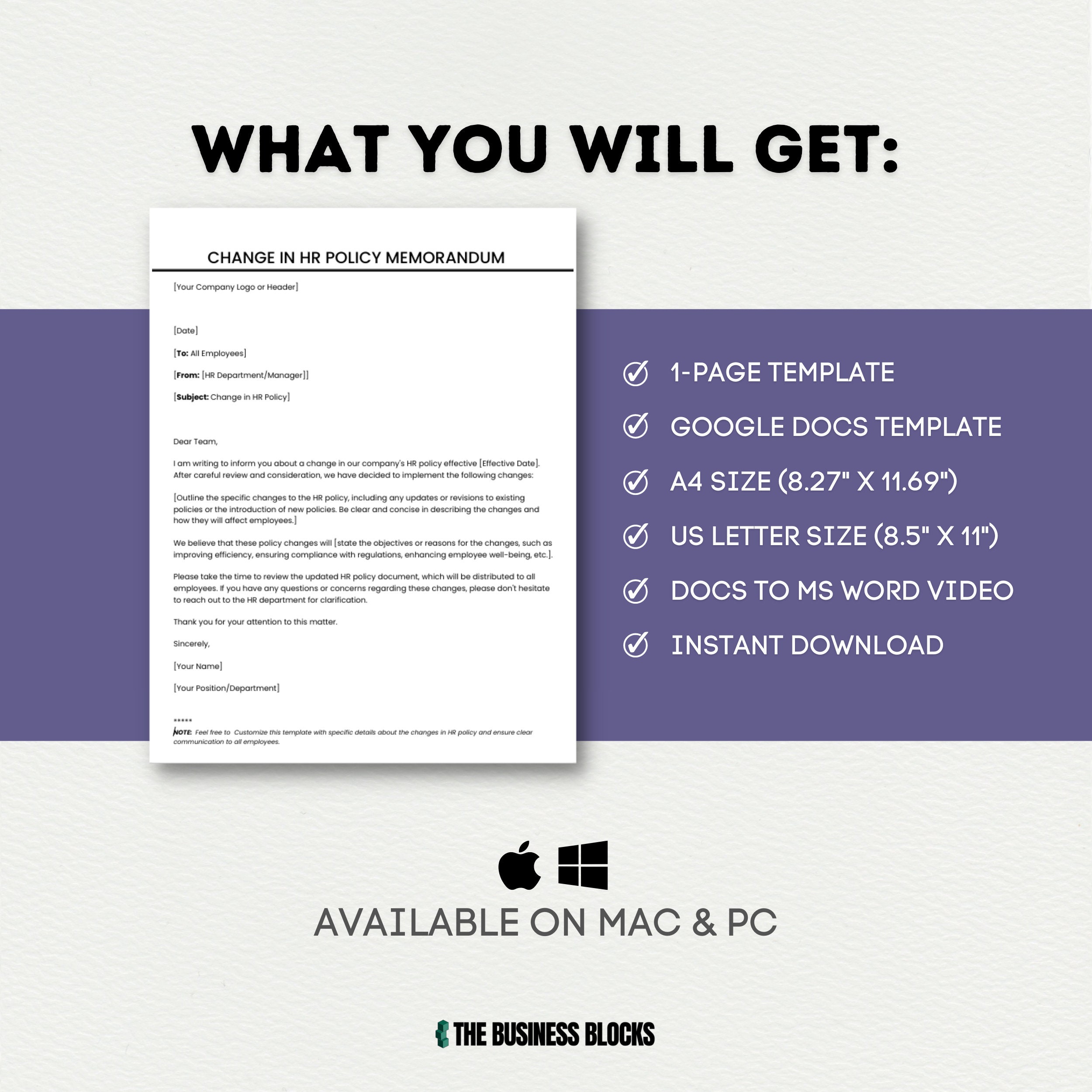 HR Policy Change Memorandum Template (google Docs, MS Word) - Etsy