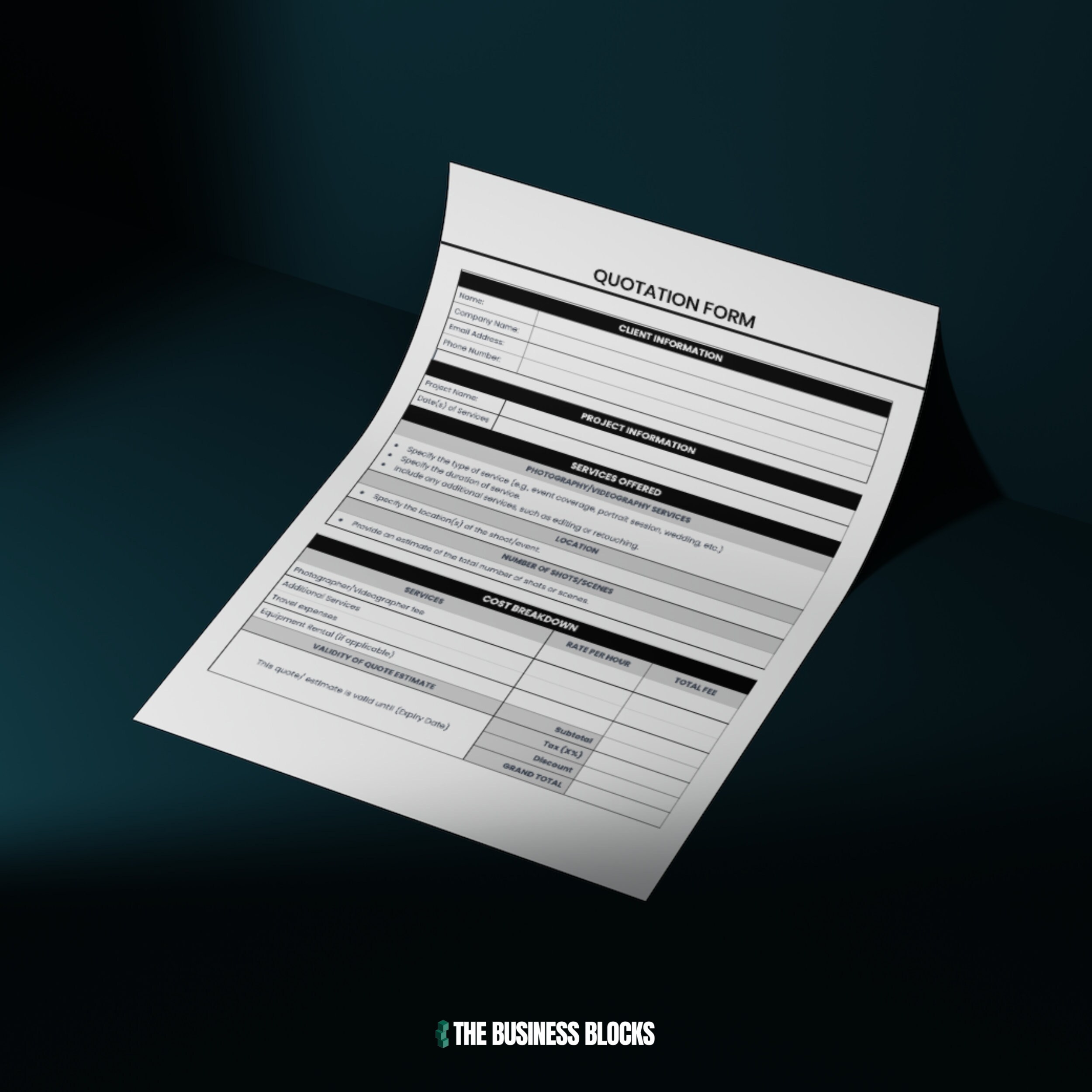 Quotation Form Template for Photographers and Videographers Quotation ...