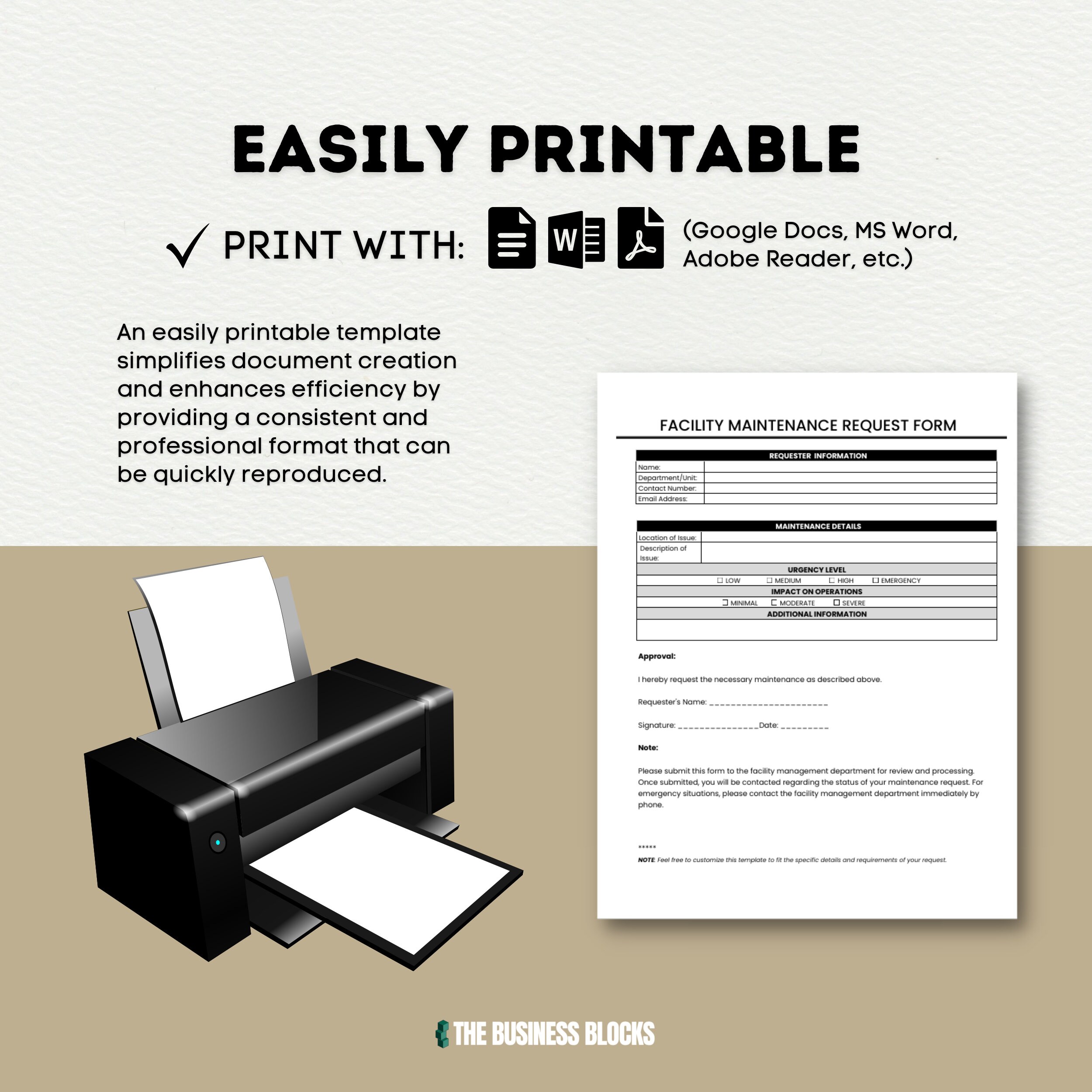 Facility Maintenance Request Form Template (google Docs, MS Word) - Etsy