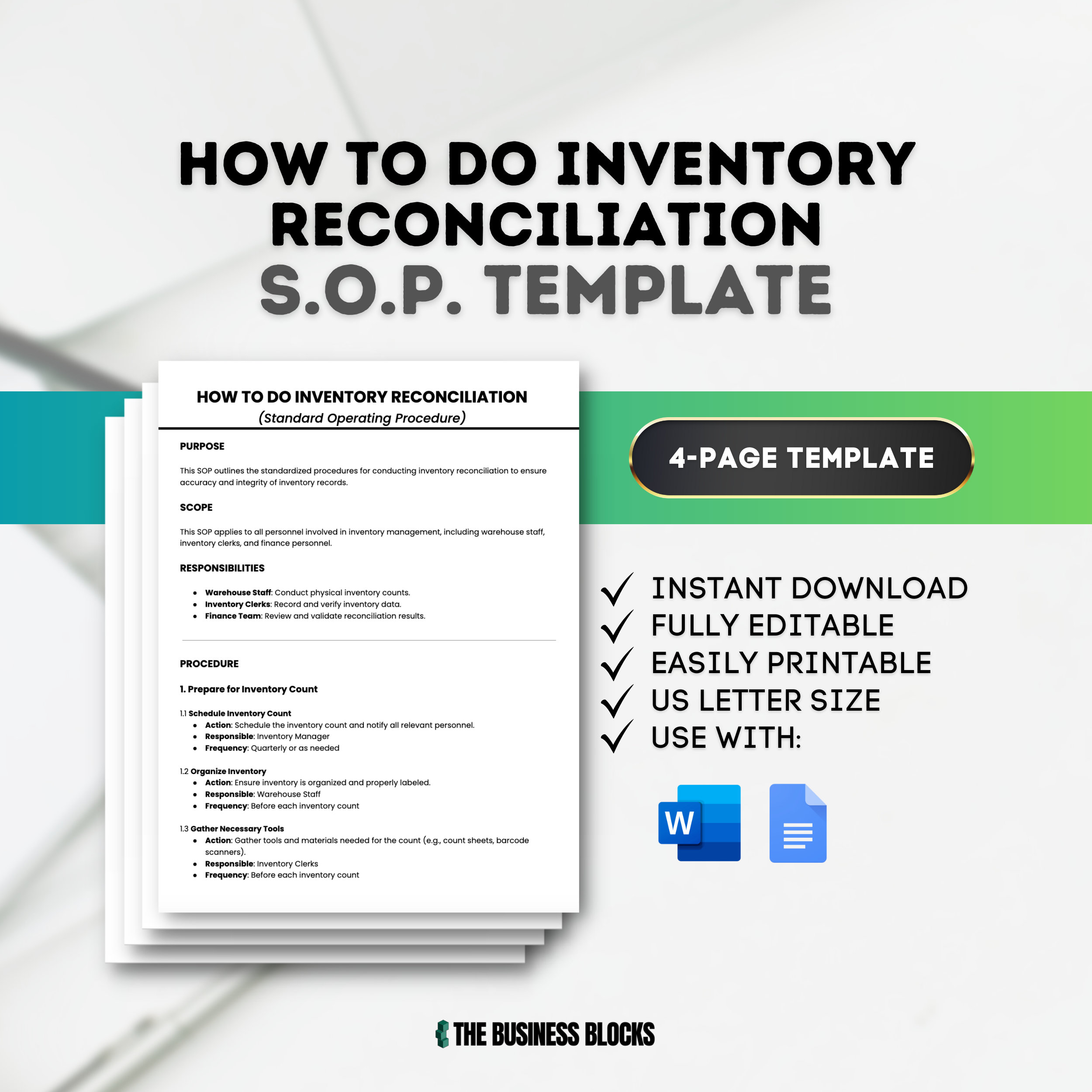 Inventory Reconciliation SOP Template: Editable Inventory Management ...