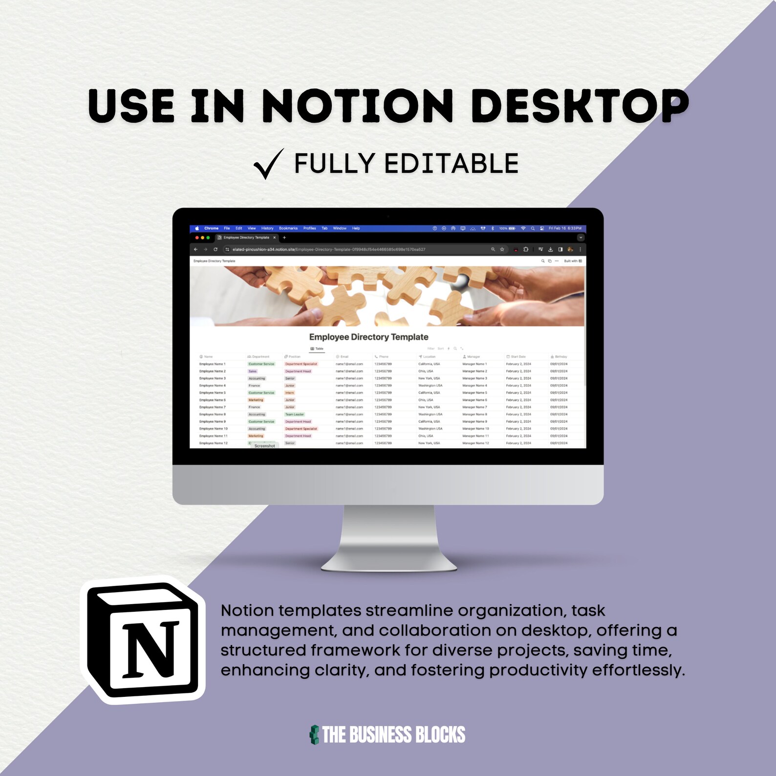 NOTION Employee Directory Template Employee Database Organizational Chart Staff Directory ...
