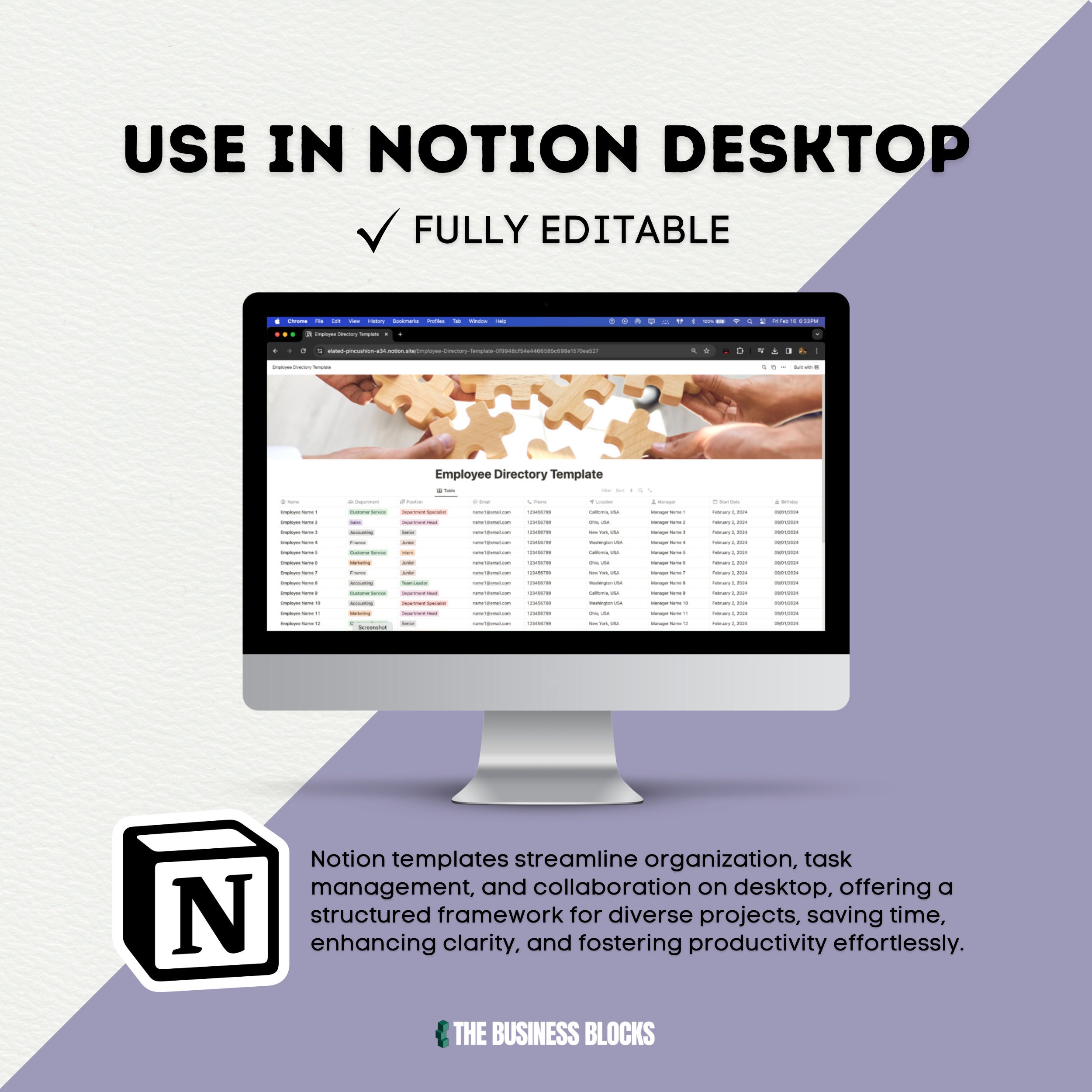 NOTION Employee Directory Template Employee Database Organizational Chart Staff Directory ...