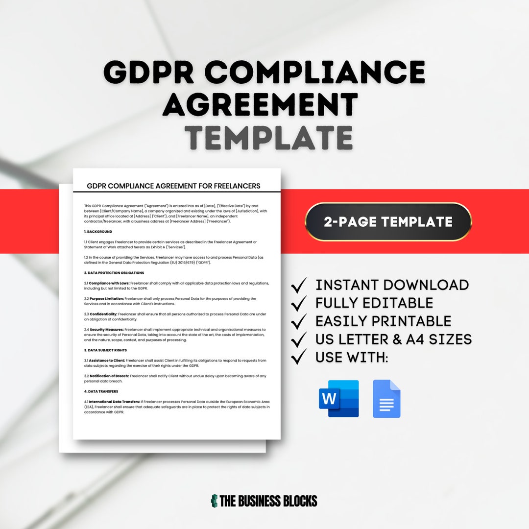 GDPR Compliance Agreement Template: Freelancer Data Protection (google ...