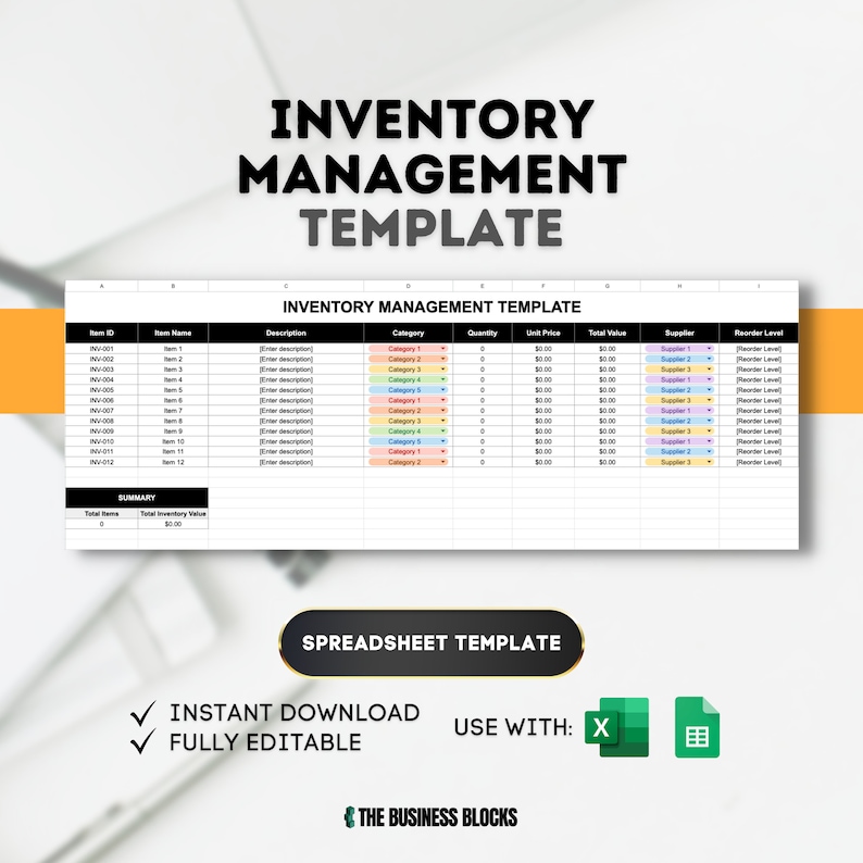 Inventory Management Template: Stock Control Spreadsheet (excel, Google ...