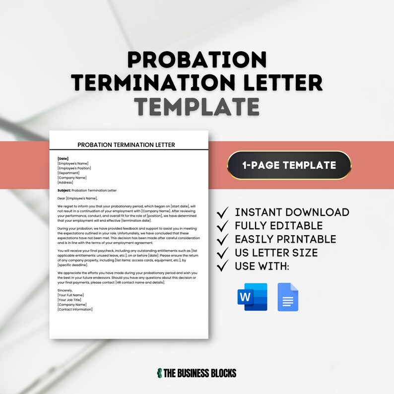Probation Termination Letter Template: Editable HR Form (google Docs ...