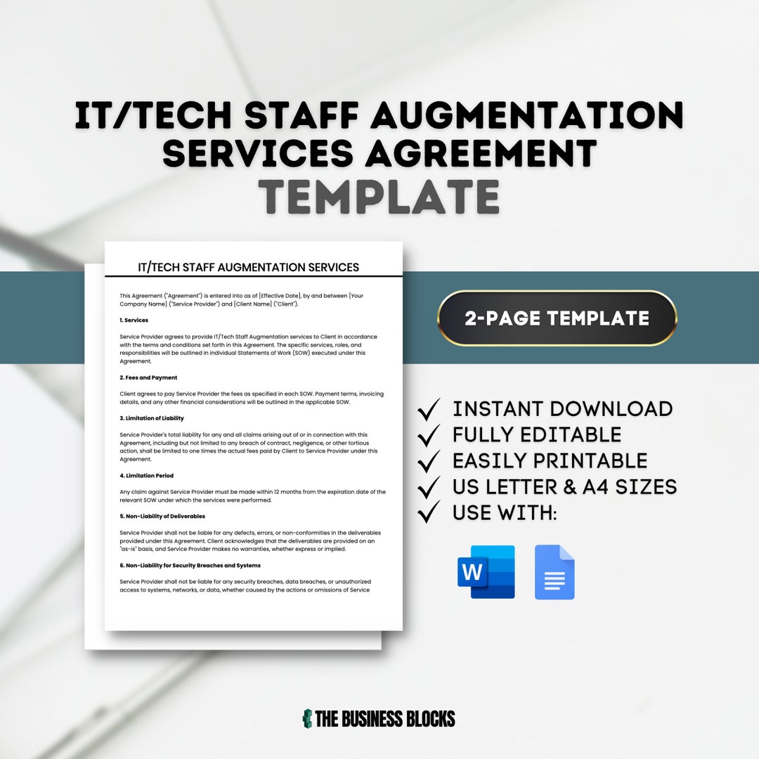 IT Staff Augmentation Agreement Template (google Docs, MS Word) - Etsy