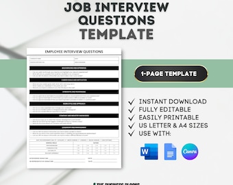 Job Interview Questions Template Interview Prep Interview Guide Employee Interview Questions ...