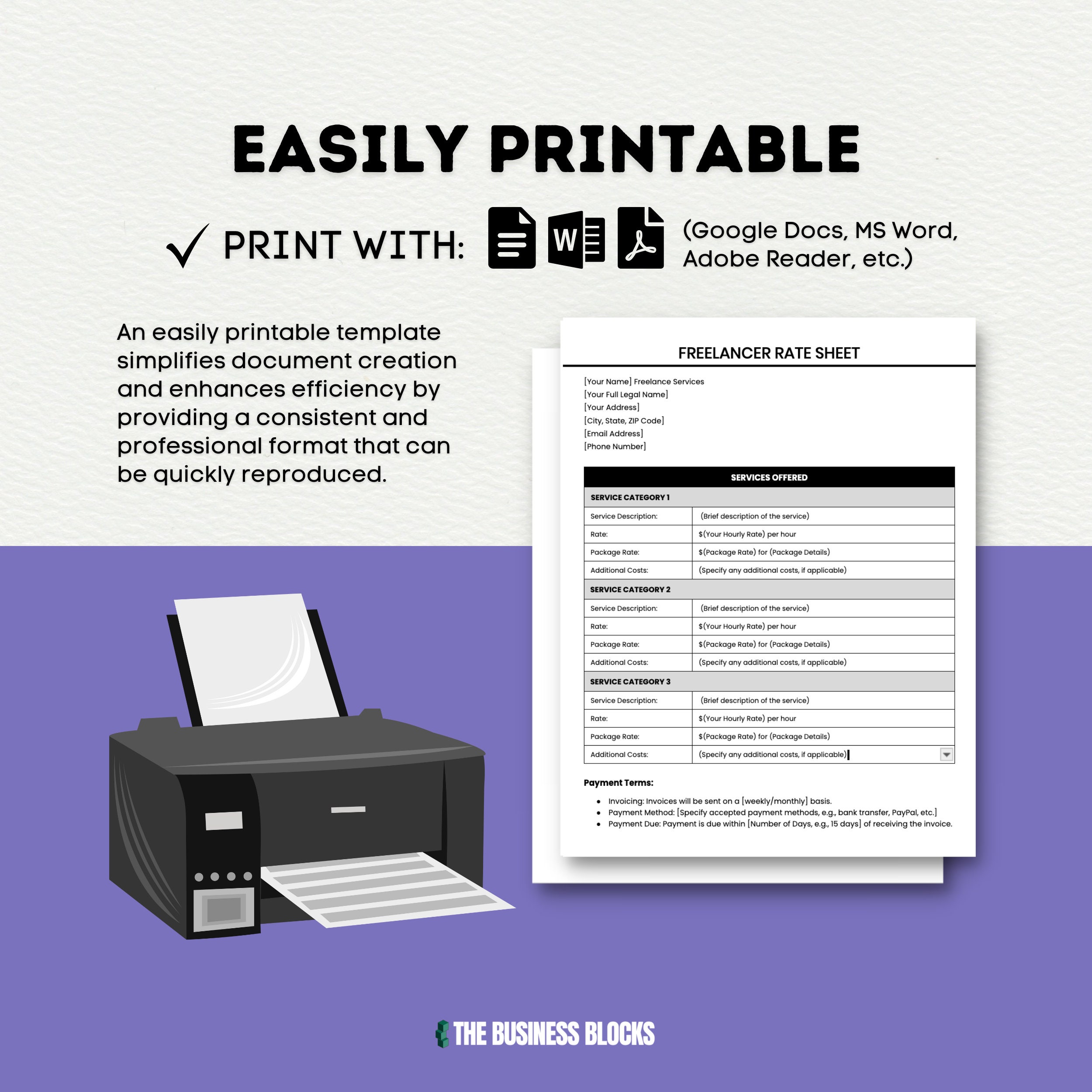 Freelancer Rate Sheet Template: Editable Pricing Guide (google Docs, MS ...