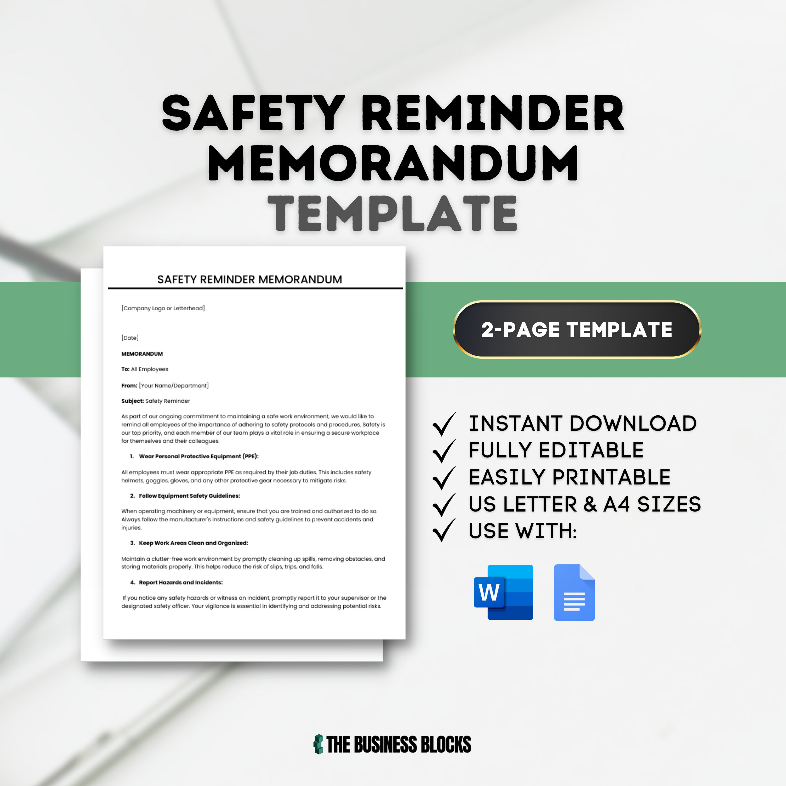 Safety Reminder Memo Template Workplace Safety Memo Format Safety ...