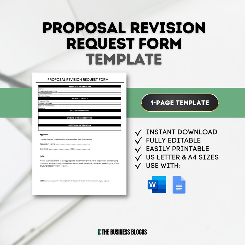 Proposal Revision Request Form Template (google Docs, MS Word) - Etsy