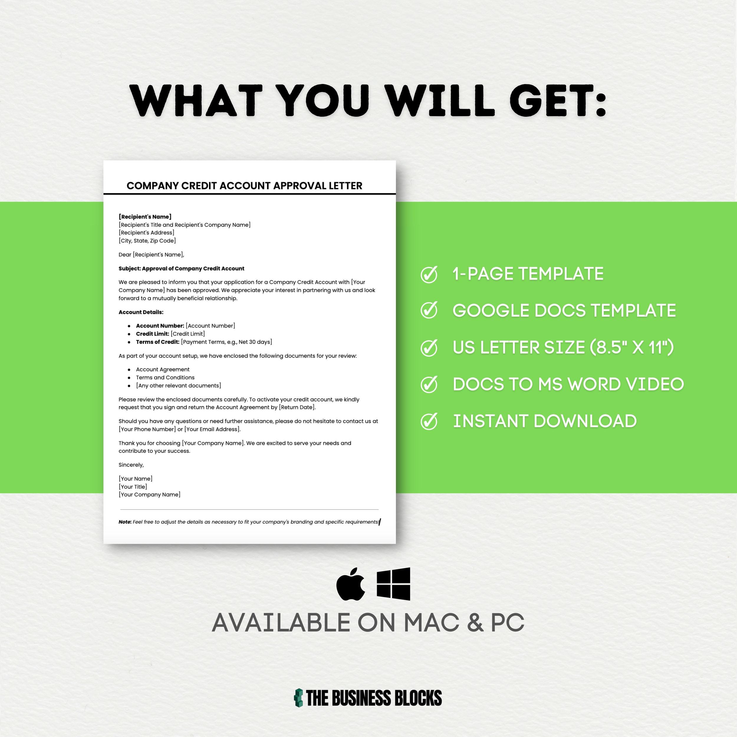 Company Credit Account Approval Letter Template (google Docs, MS Word ...