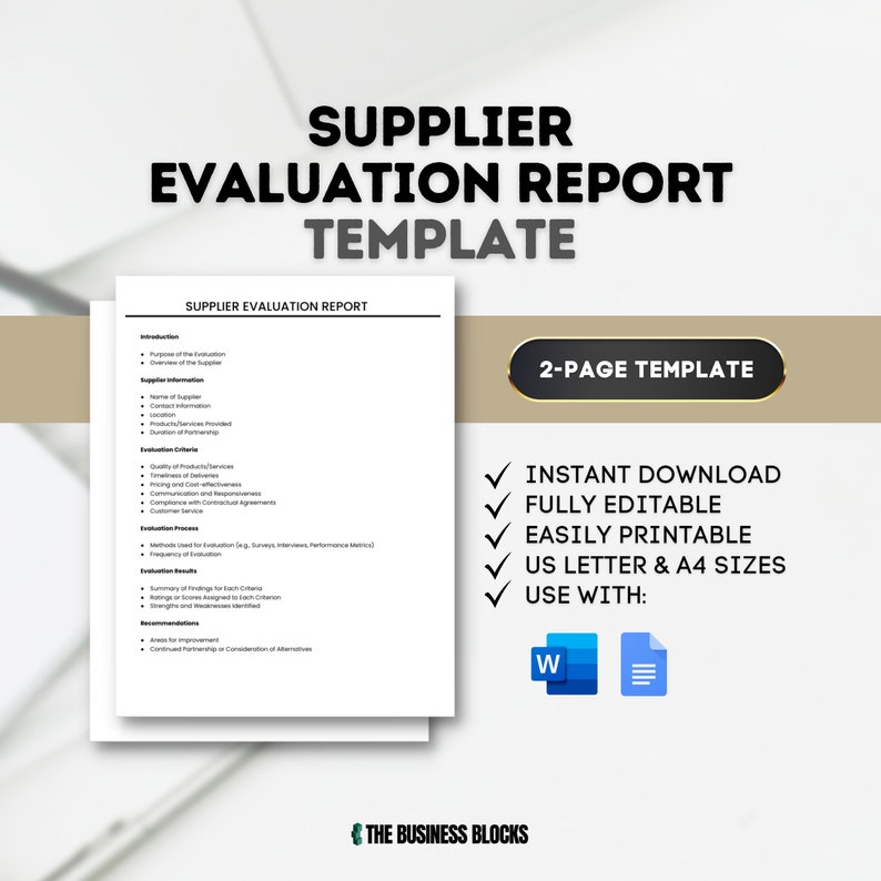 Supplier Evaluation Report Template: Vendor Assessment (google Docs, MS ...