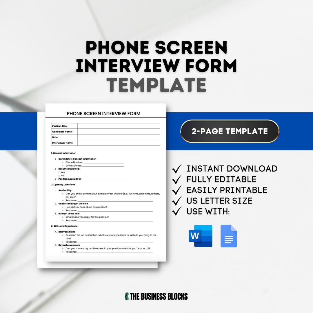 Phone Screen Interview Form Pre-interview Screening Questionnaire Phone ...