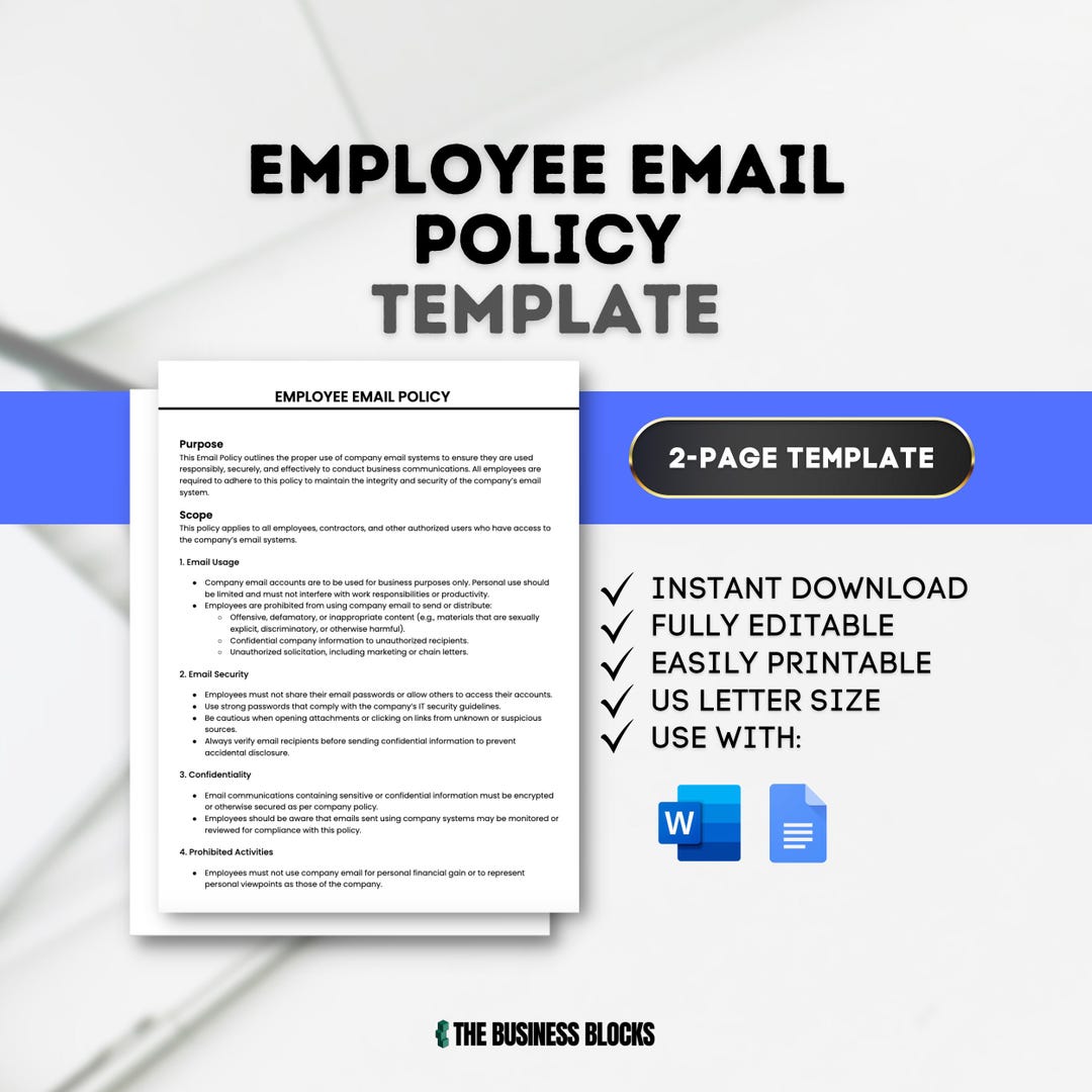 Employee Email Policy Template: Customizable Company Usage (digital ...