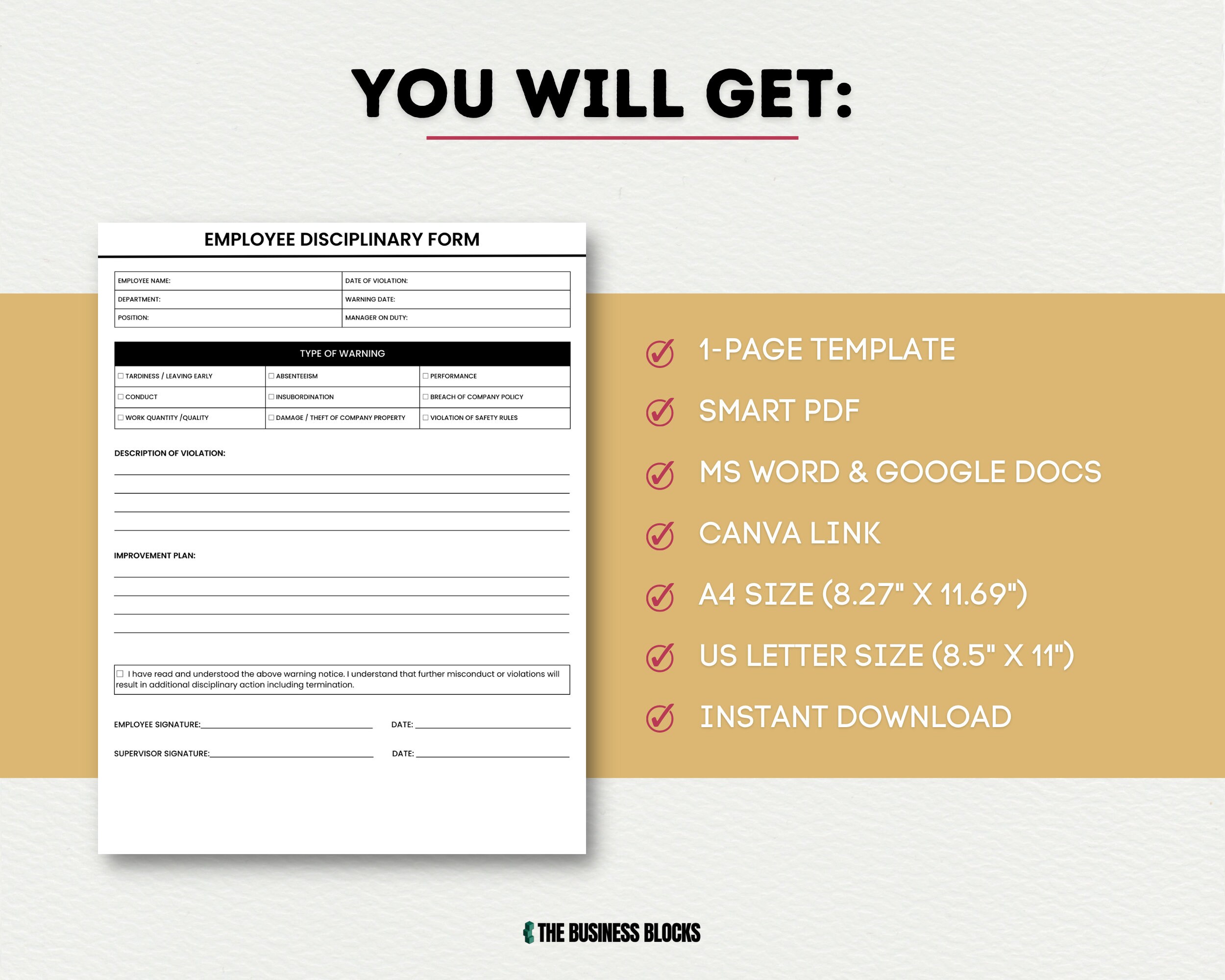 Employee Disciplinary Form Employee Corrective Action Form Disciplinary ...