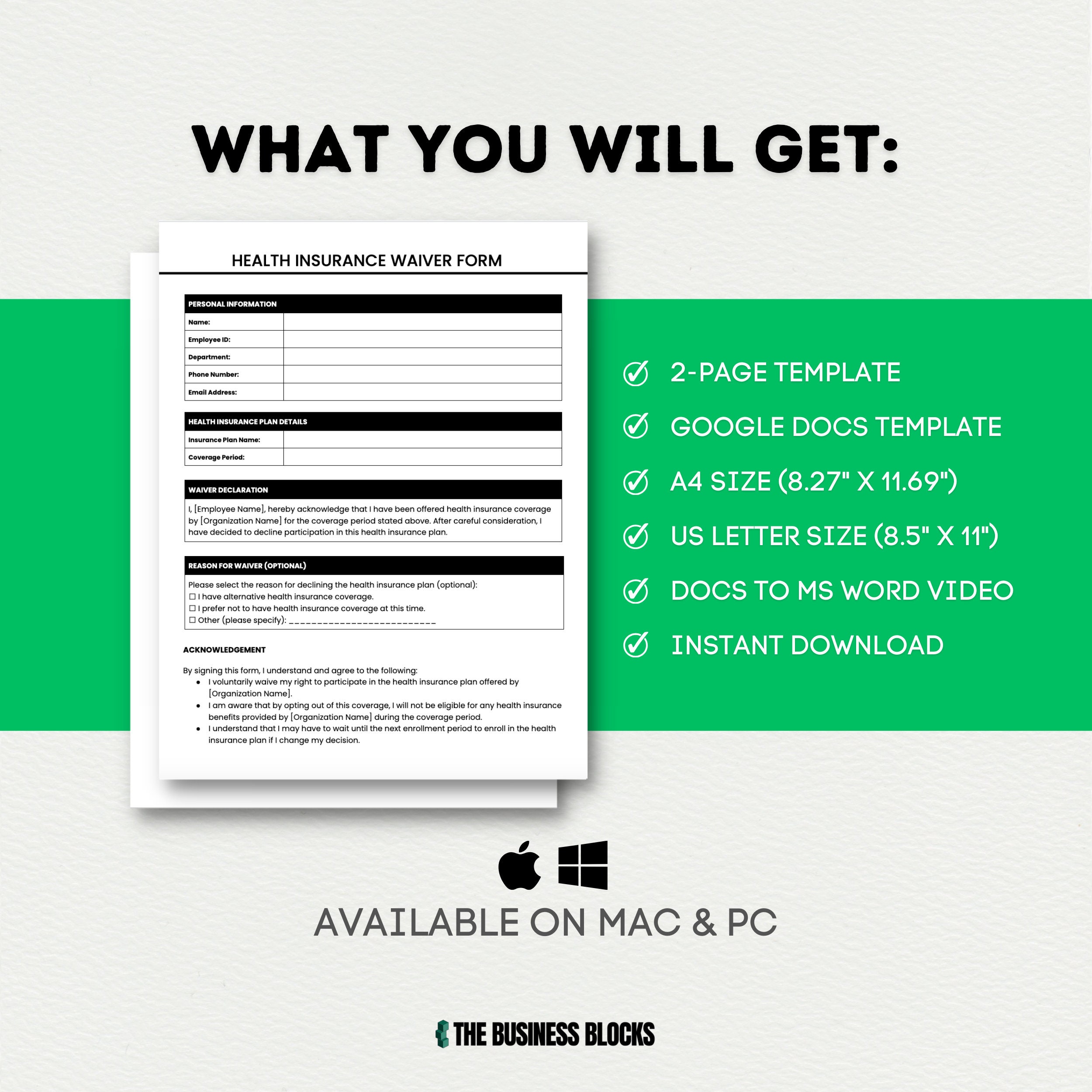 Health Insurance Waiver Form Template: Editable Coverage Opt-out ...