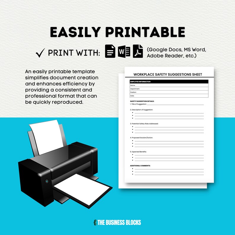 Workplace Safety Suggestions Sheet Template (google Docs, MS Word) - Etsy