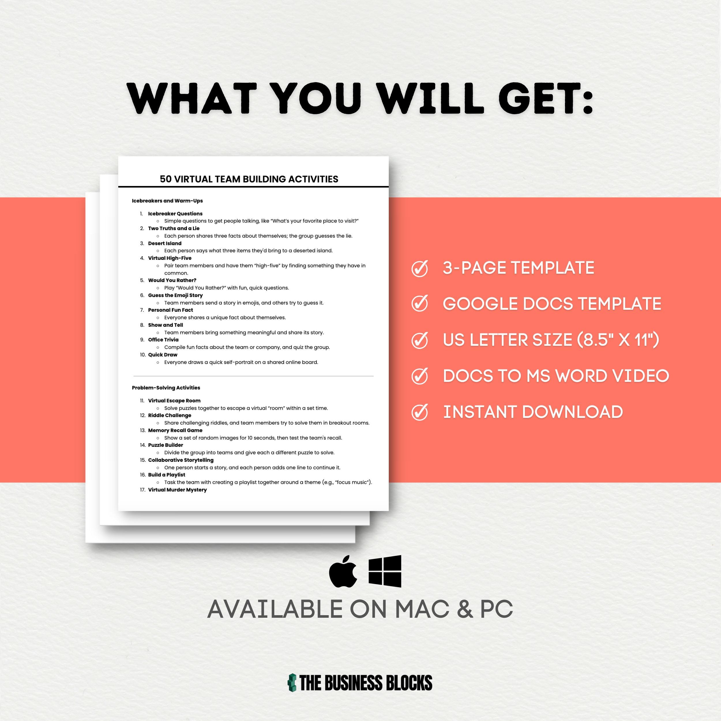 50 Virtual Team Building Activities Template (google Docs & MS Word) - Etsy