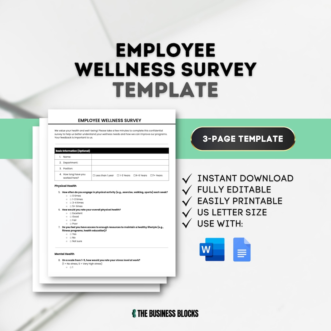 Employee Wellness Survey Template Workplace Health Survey Employee ...