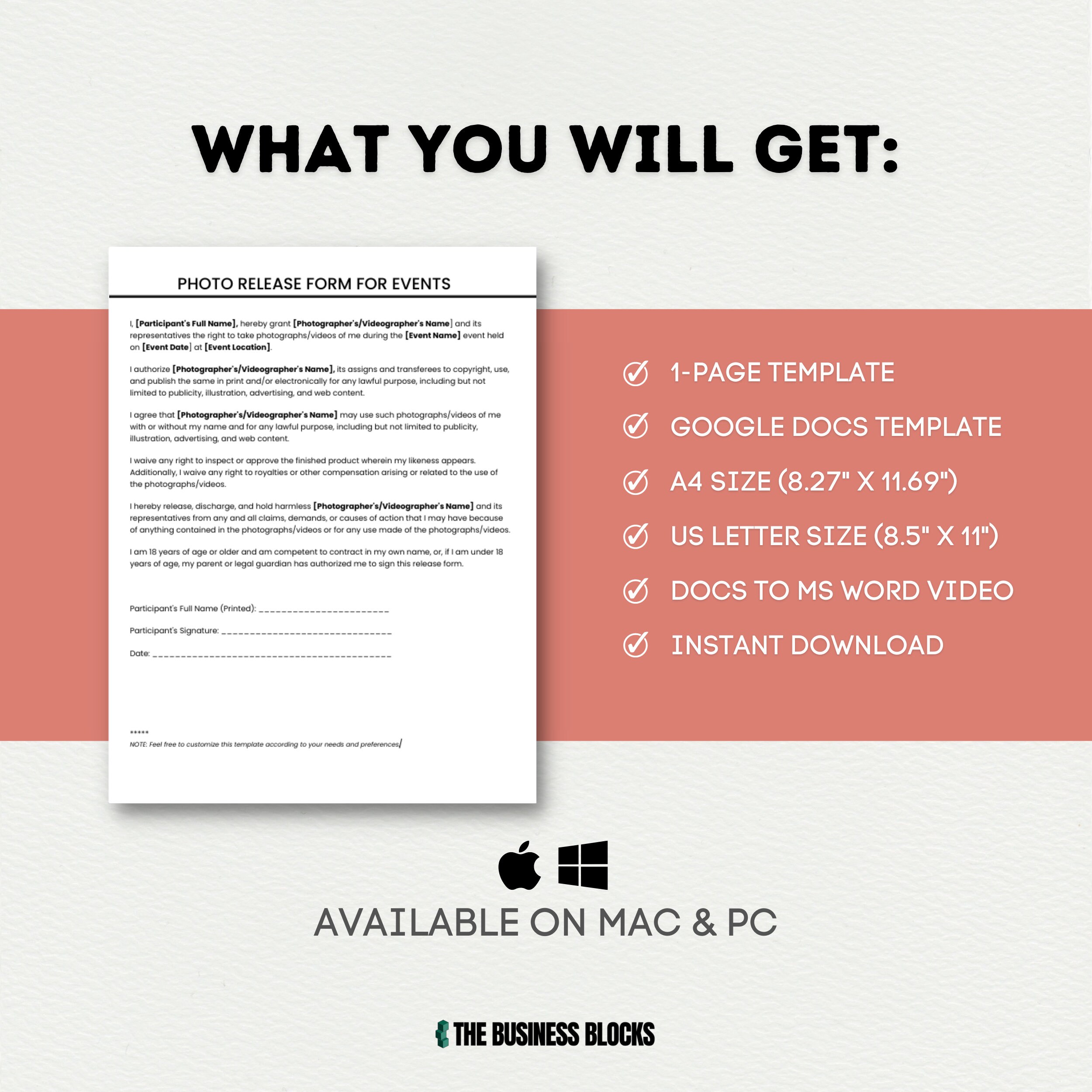 Event Photography Release Form Template (google Docs, MS Word) - Etsy